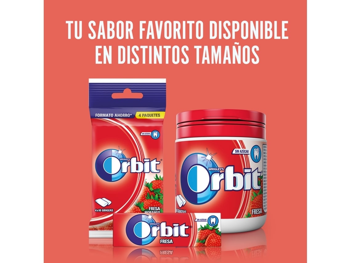 Pastilhas Elásticas Sem Açúcar de Morango em Drageias ORBIT 6 frascos ...