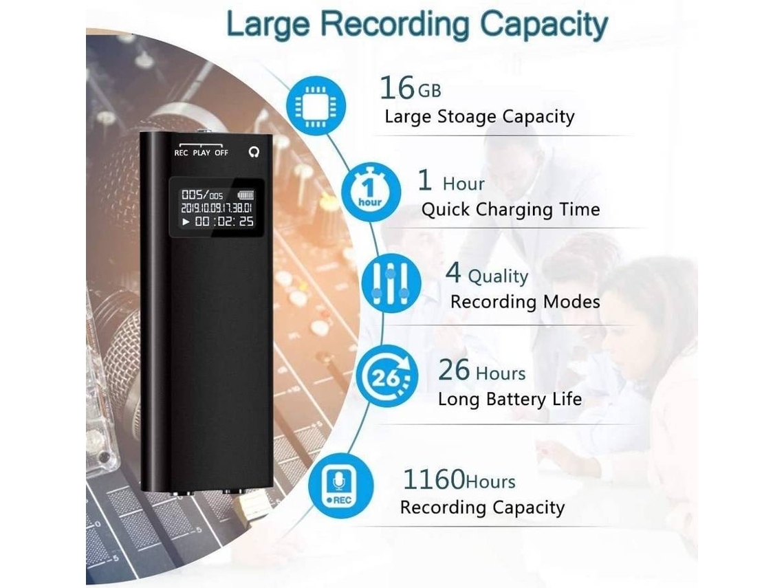 Mini Gravador de Voz Digital com Bateria de Longa Duração de 20 Horas ...