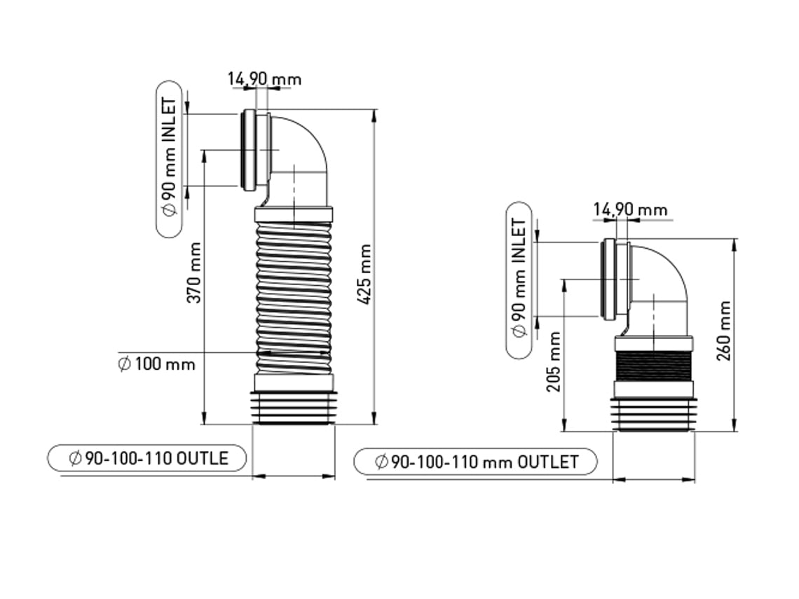 Conector de Tubo de Desperdício de Sanita WC, Cotovelo Flexível Tipo ...
