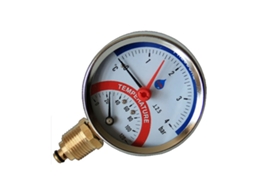 Termomanómetro de Temperatura e Pressão 80 mm Mostrador 0-120 °C 0-2,5 Bar Entrada Lateral 1/2 ...