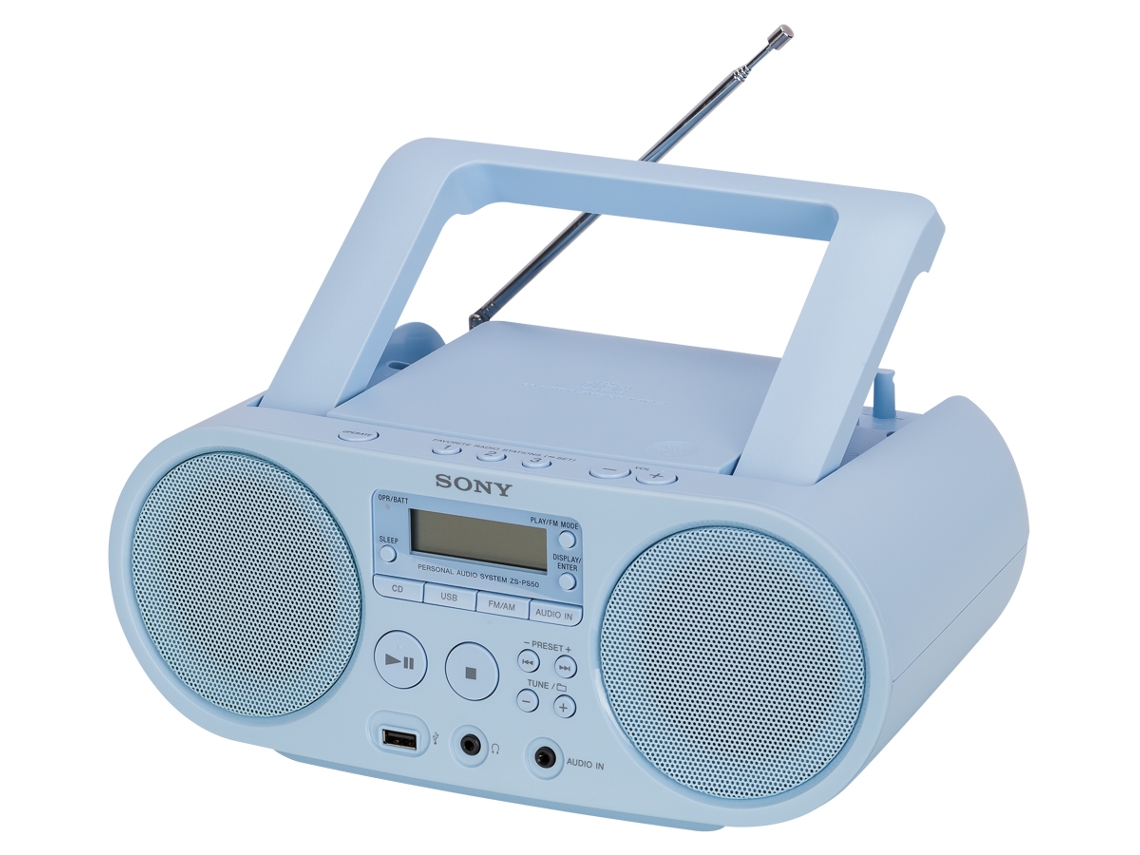 Rádio Boombox CD SONY ZS-PS50 (Azul - Digital - FM / AM - Bateria ...