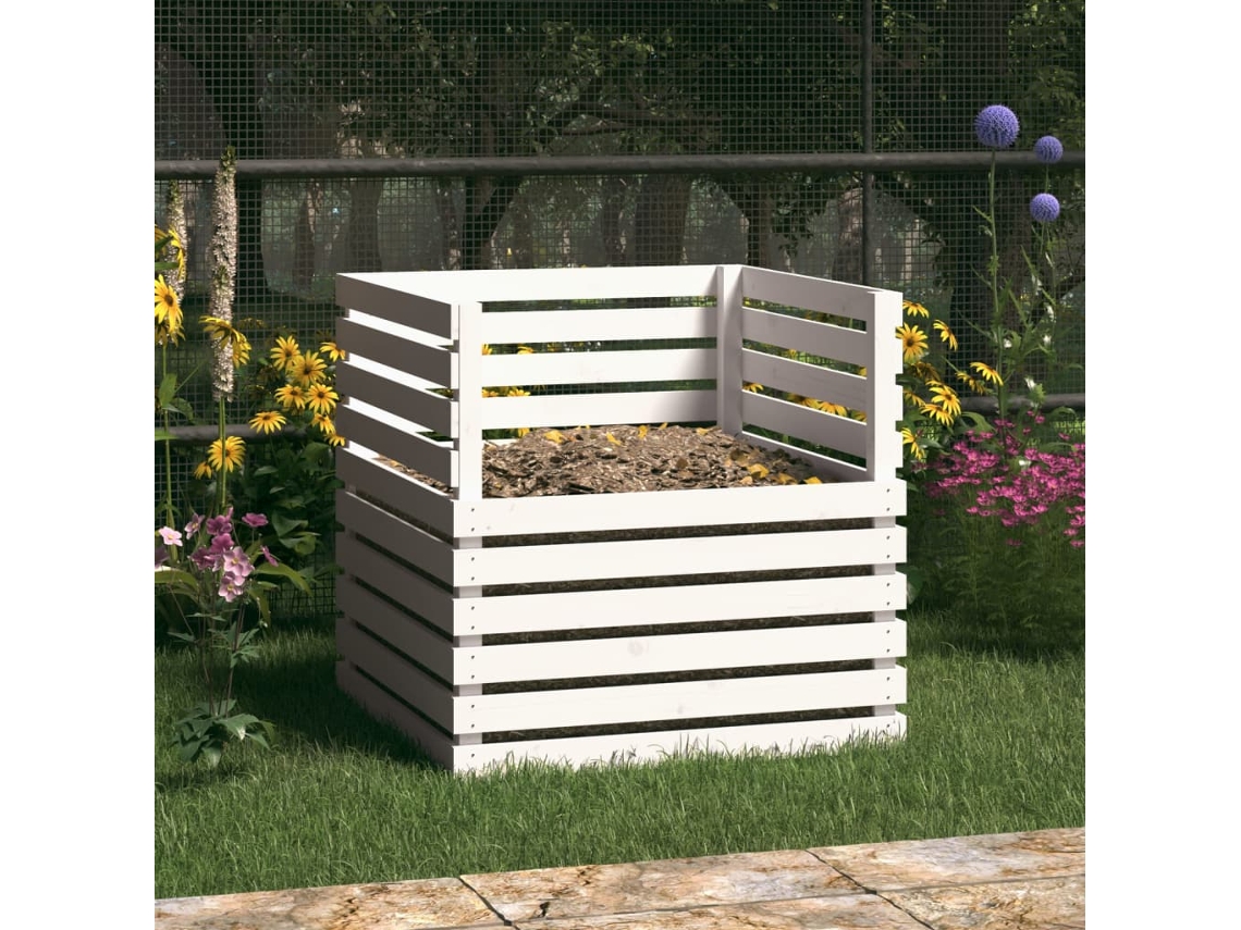 vidaXL Compostor 80x80x78 cm madeira de pinho maciça branco | Worten.pt