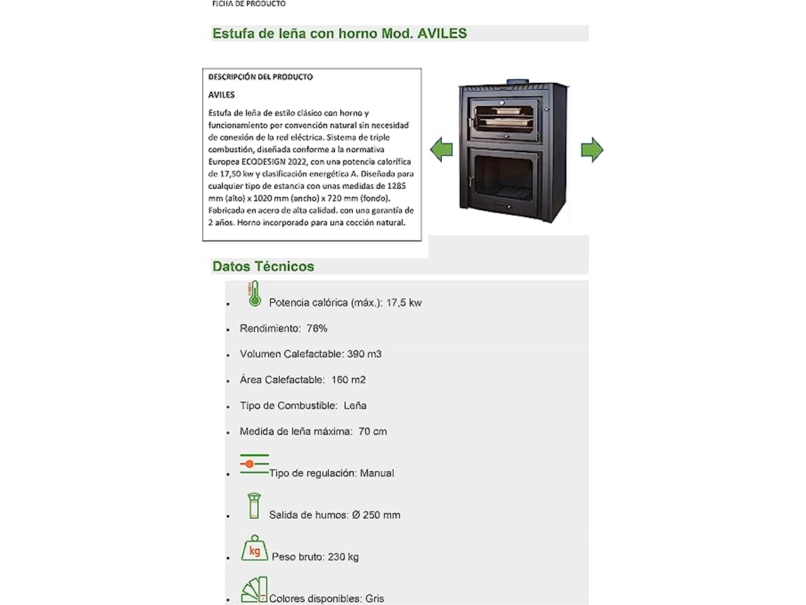 JOIMA - Fogão a Lenha com Forno Modelo AVILES 17,50 kW | Worten.pt