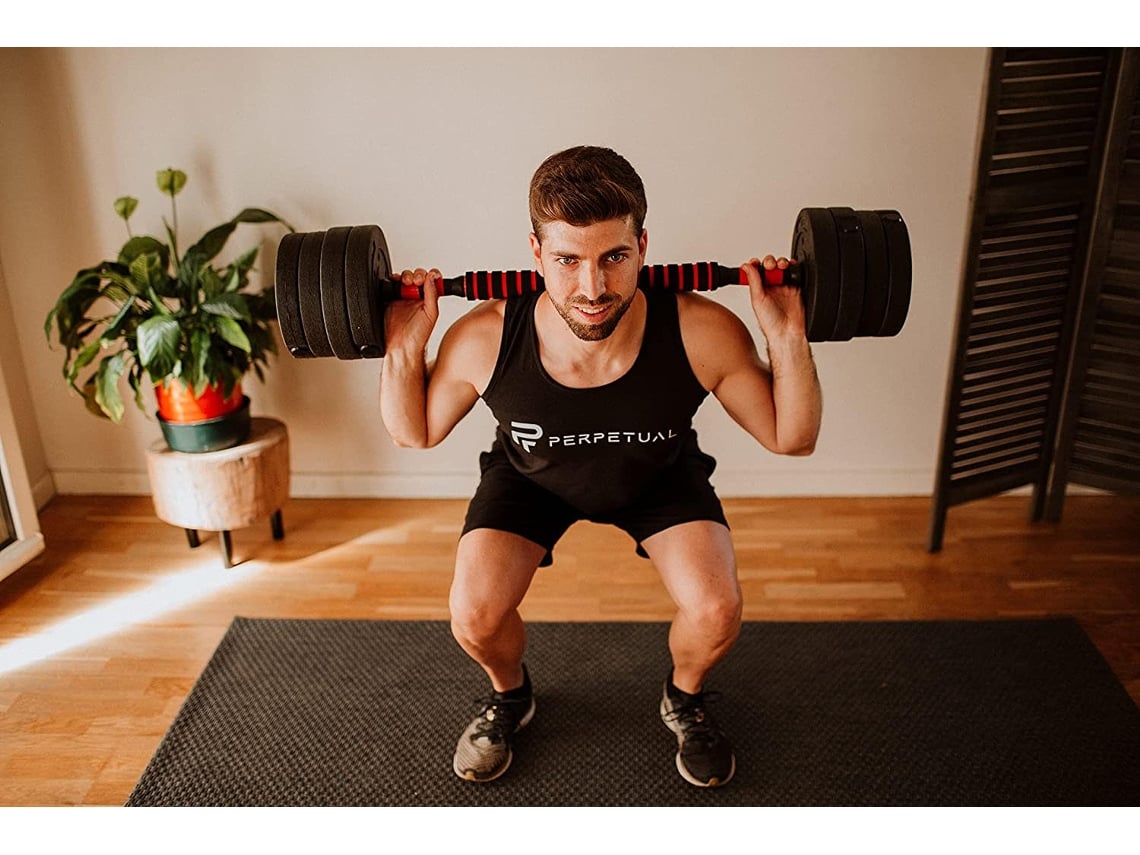 Conjunto de Halteres PERPETUAL Ajustáveis com Barra Conectada Home Gym ...