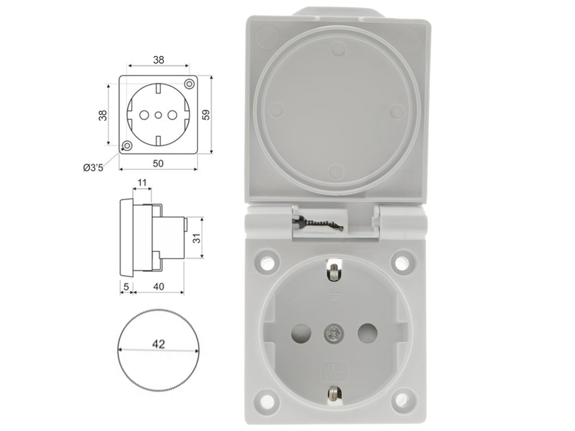 Tomada Schuko De Encastrar Ip44 Com Parafuso Tampa Branco BEMATIK ...