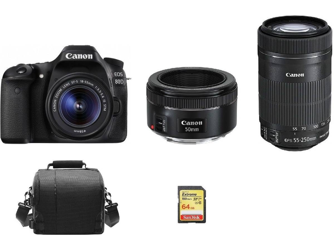 Máquina Fotográfica Reflex CANON EOS 80D + Objetiva EF-S 18-55MM F3.5-5 ...