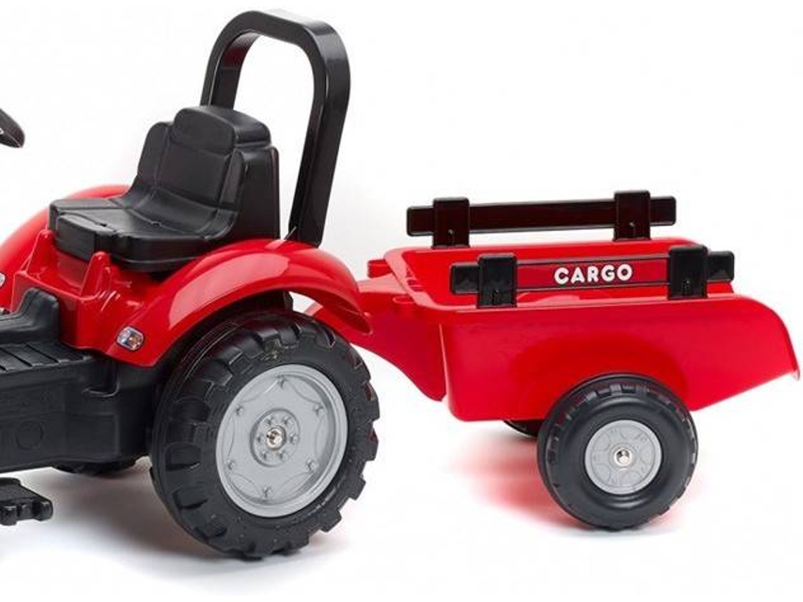 FALK Trator com pedais Case com carregador frontal e atrelado vermelho ...