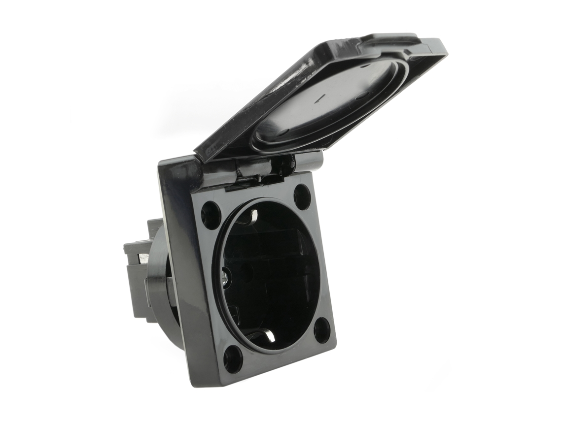 Tomada Schuko De Encastrar Ip44 Com Parafuso Tampa Preto BEMATIK ...