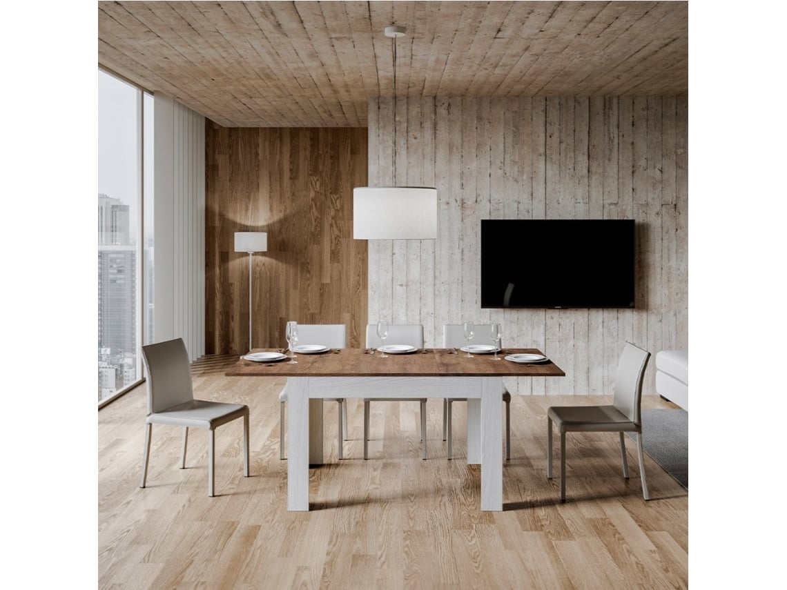 Mesa extensível 90x120-180cm cozinha em madeira de nogueira branca Bibi ...