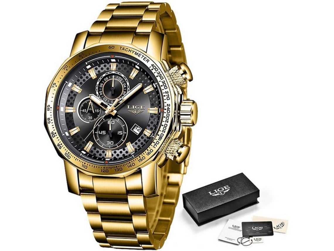 Relógio Luxuoso Masculino LIGE Bracelete Metal Dourado LIGE | Worten.pt