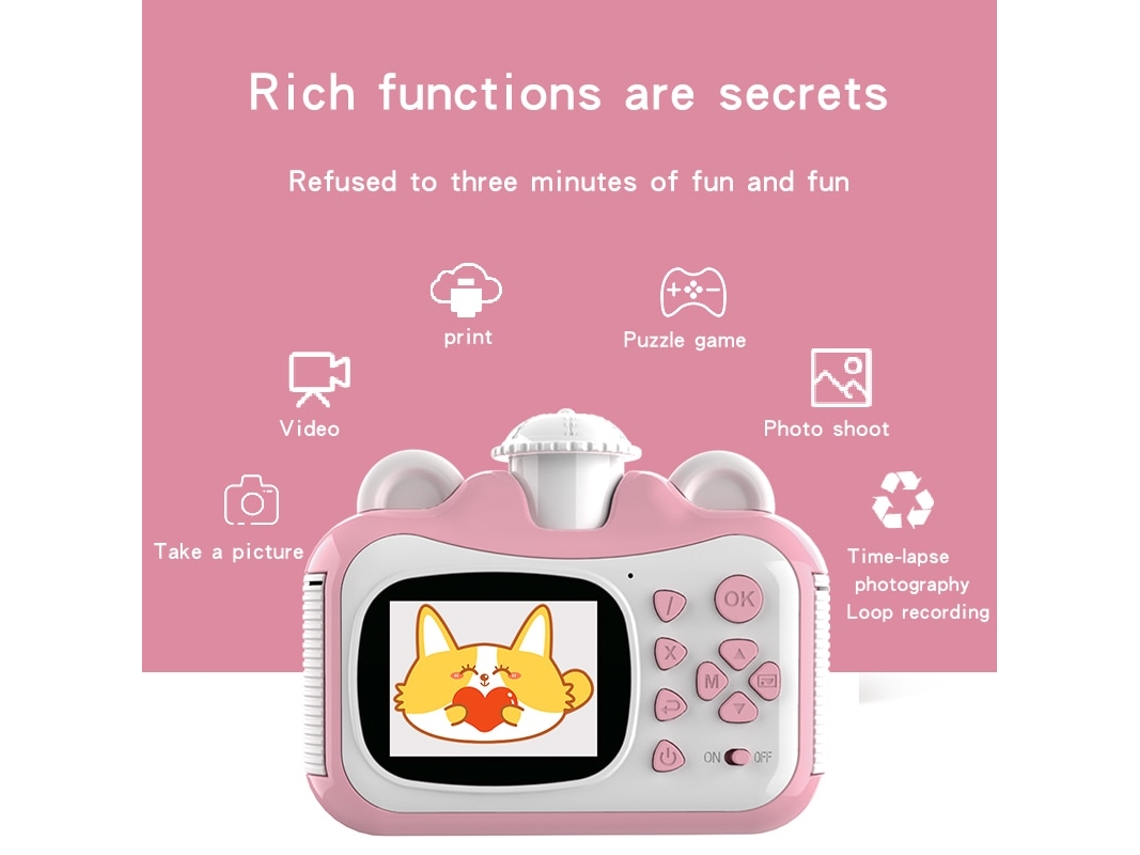 Câmara Instantânea Infantil WEB2O Photo Toy com Papel Térmico 1080P HD ...
