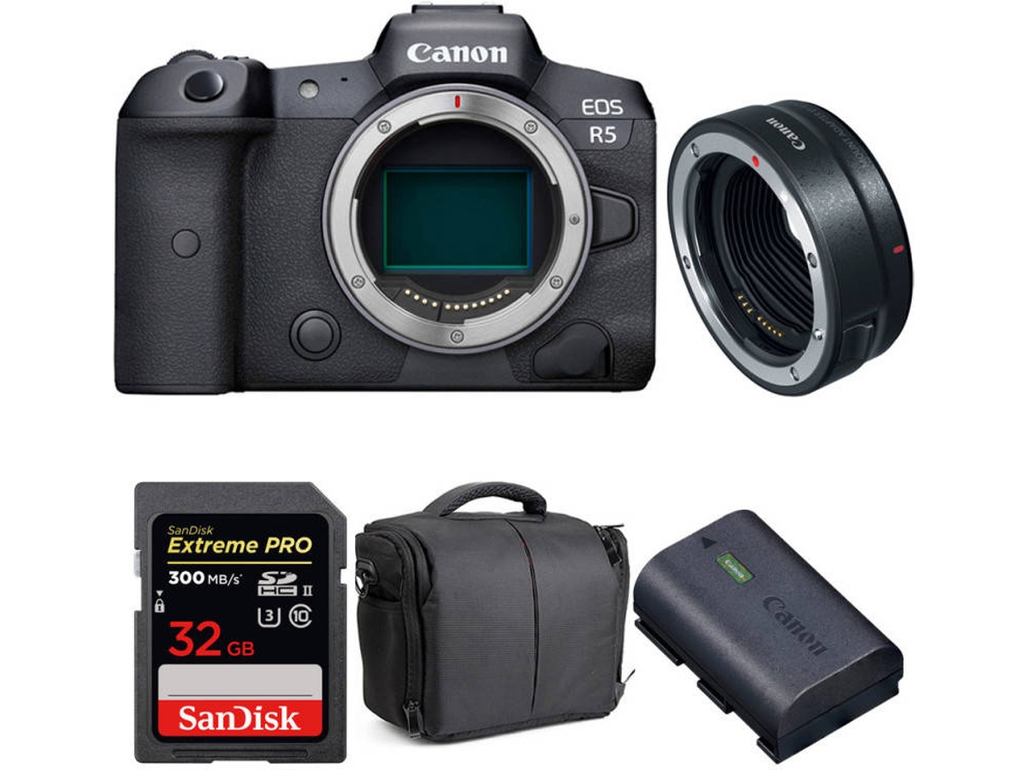 Kit Máquina Fotográfica CANON EOS R5 EF-EOS R + SanDisk 32 GB + Bateria + Bolsa (Full-Frame ...