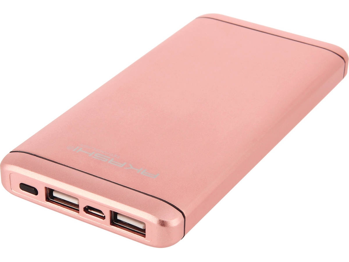 Powerbank AKASHI Aka (10000 mah - 2 USB - 1 MicroUSB - Rosa) | Worten.pt