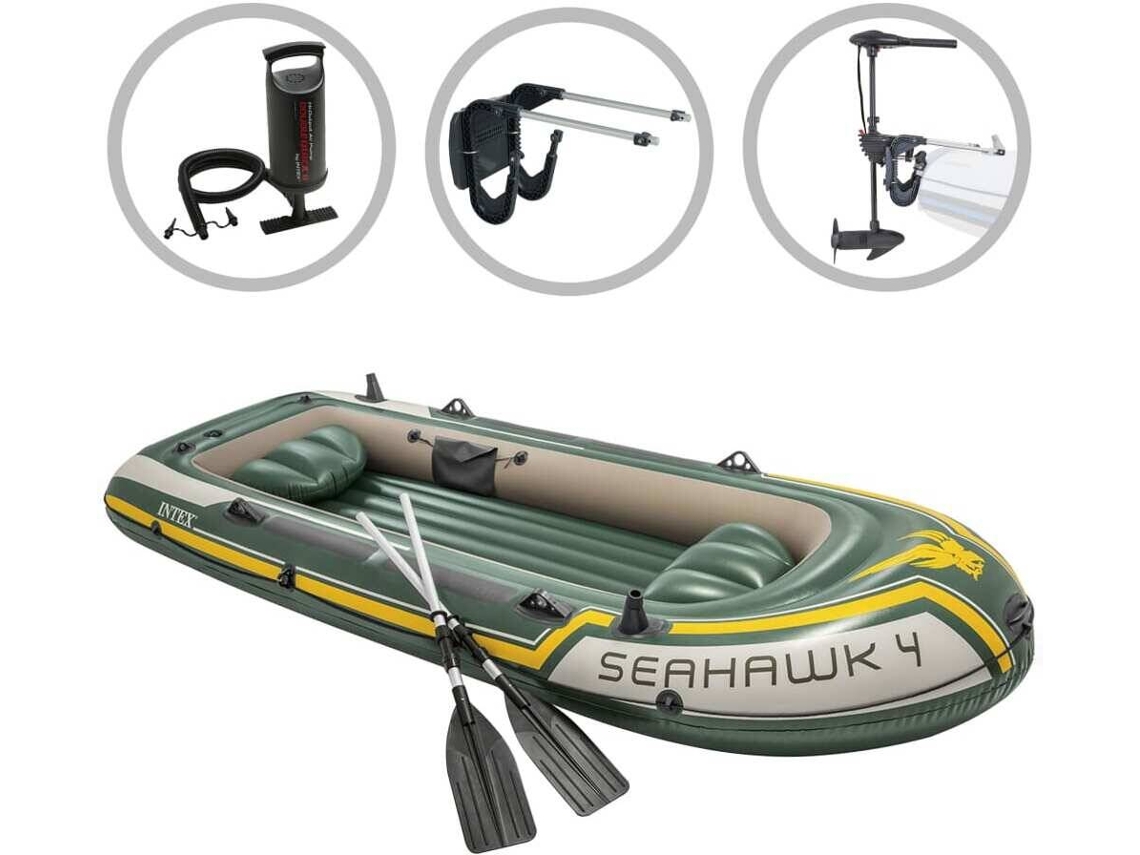 Conjunto Barco Insuflável Seahawk 4 com Motor Corrico e Suporte INTEX ...