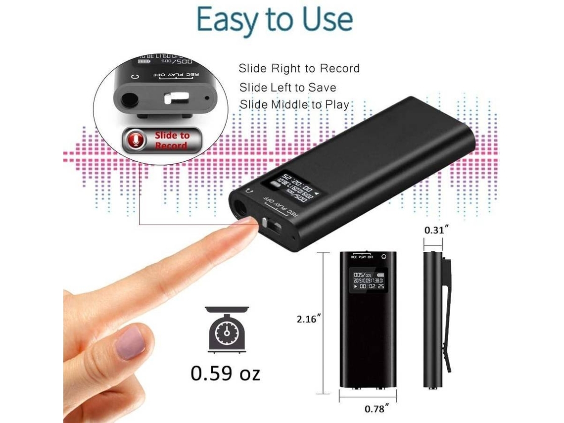 Mini Gravador de Voz Digital com Bateria de Longa Duração de 20 Horas ...