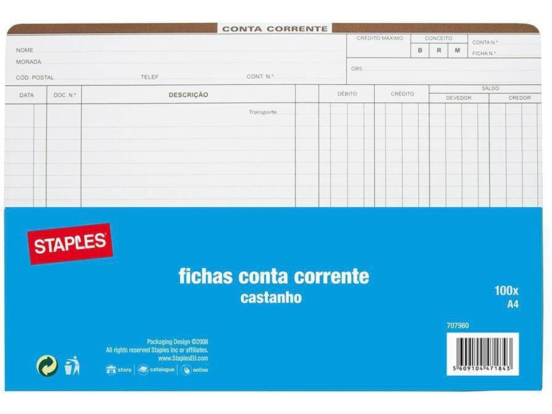 Fichas Conta Corrente MAIS MAB 707980 (A4 - 100 Folhas) | Worten.pt