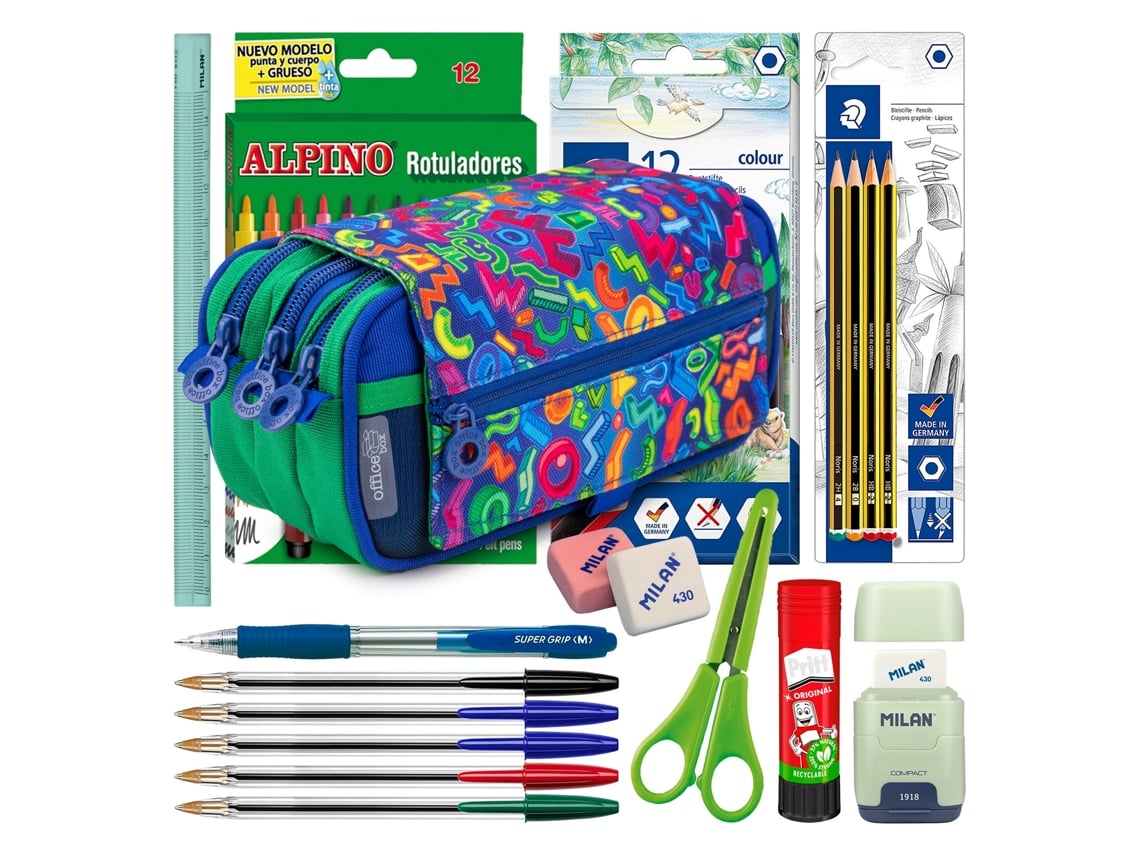 COLEPACK Design Estojo Triple de 3 Fechos com Material Escolar Incluido ...