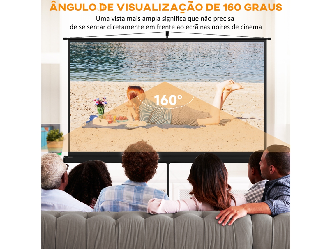 HOMCOM Tela de Projeção Manual com Suporte 100 Polegadas Tela de ...