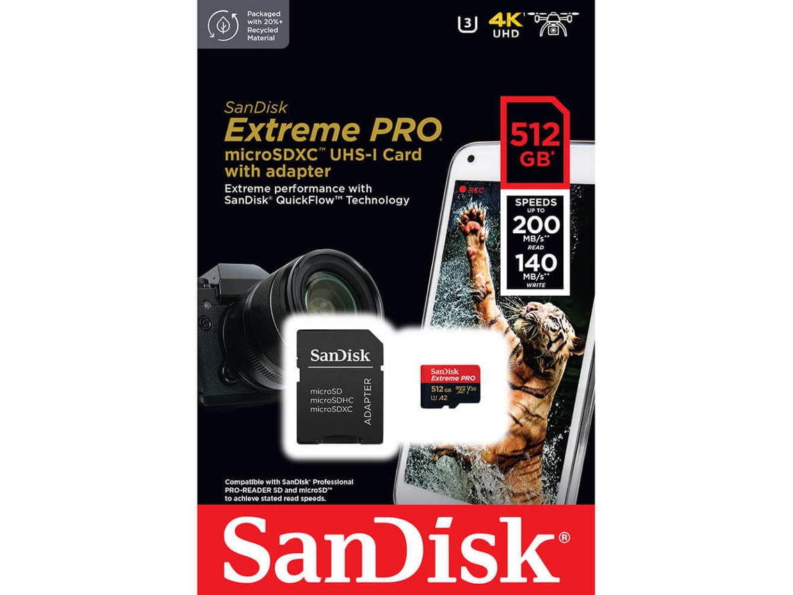 Cartão de Memória Micro SDXC SANDISK Extreme PRO (512 GB - 200 MB/s - Classe 3) | Worten.pt