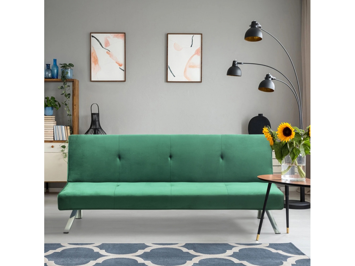 Sofá-cama de 2 lugares clic clac reclinável design veludo tecido ...