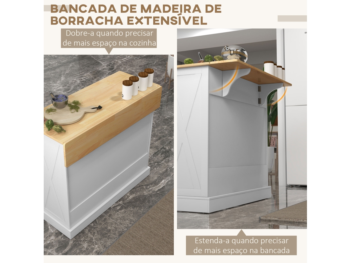 HOMCOM Ilha de Cozinha Carrinho de Cozinha com Bancada de Madeira Dobrável 2 Portas 2 Gavetas ...