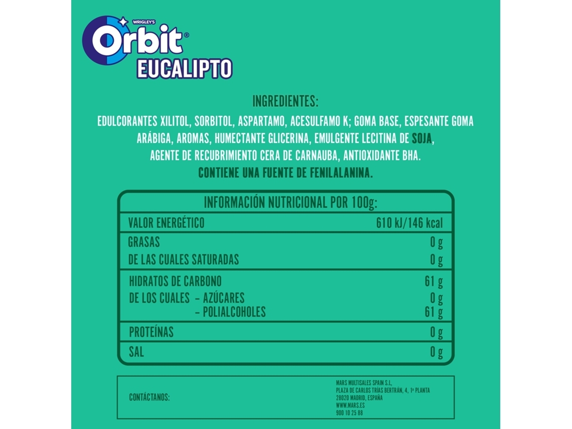 Pastilhas Sem Açúcar de Eucalipto em drágeas ORBIT 30 packs de 10 ...