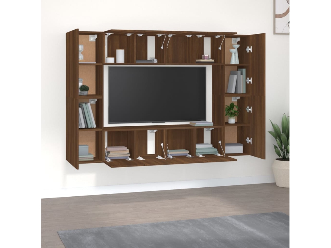 vidaXL Conjunto móveis de TV 8pcs madeira processada carvalho castanho ...