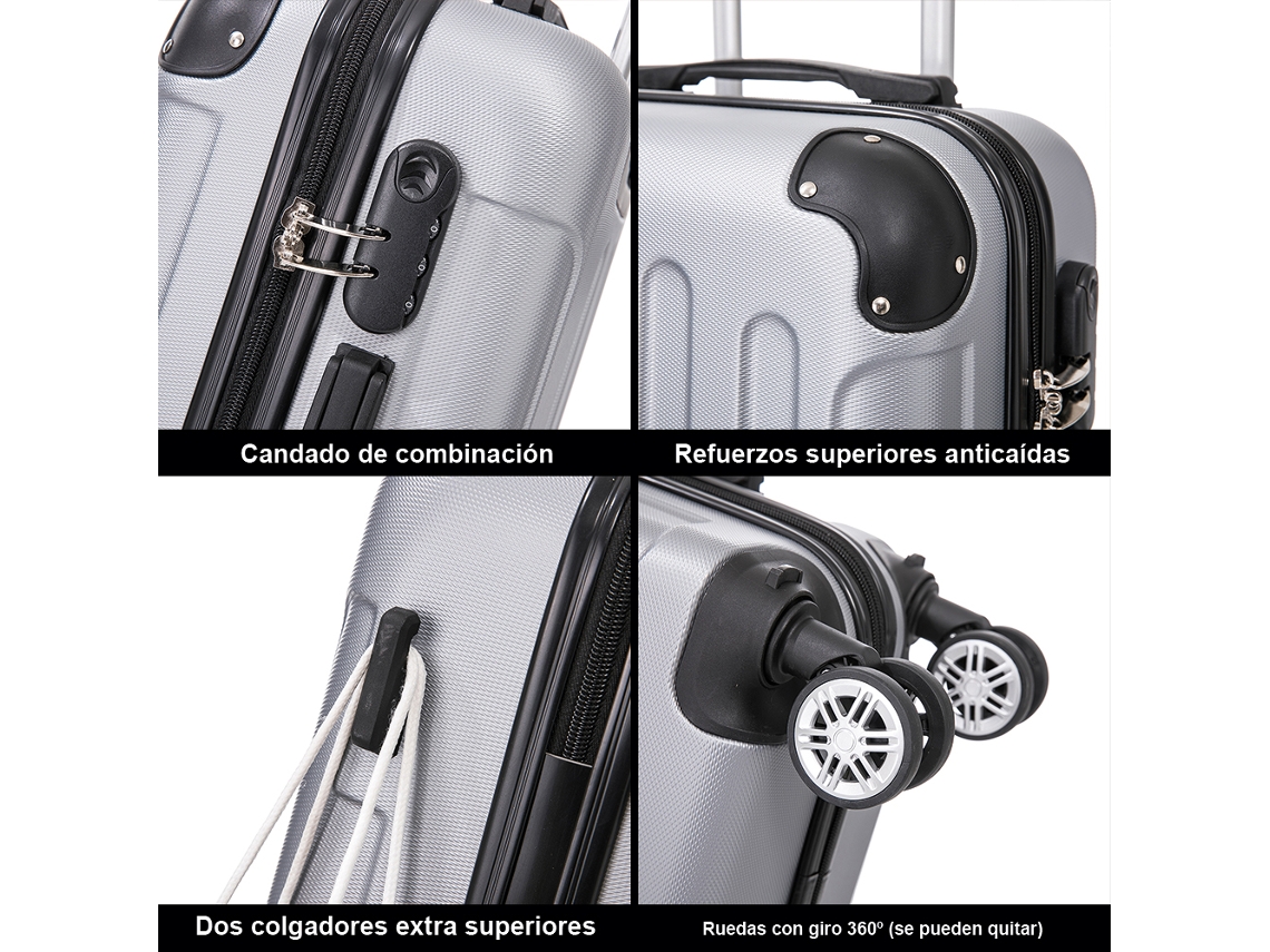 Mala de Cabine RAYKONG Rígida 4 Rodas Prateado (55x39x21 cm- 44 L ...