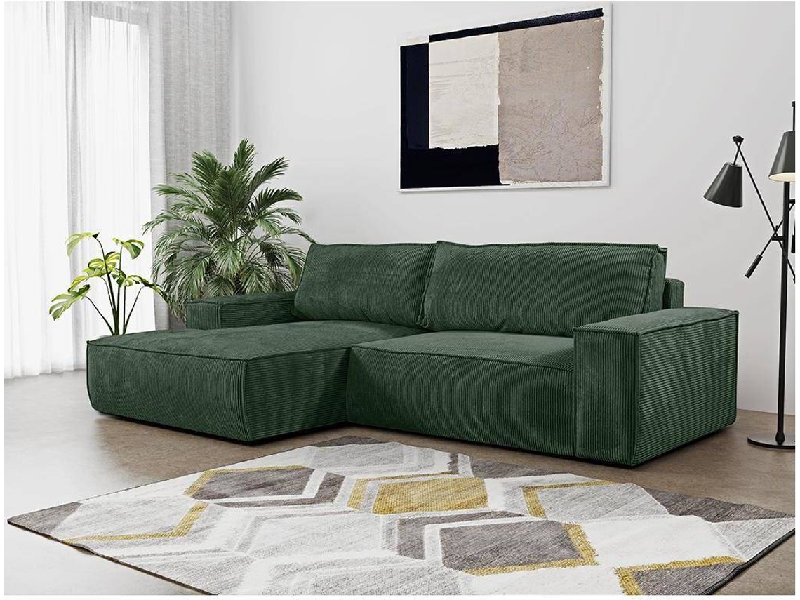 Sofá Cama Amelia VENTE-UNIQUE (Verde - Tecido e Veludo - 267x167x85 cm ...