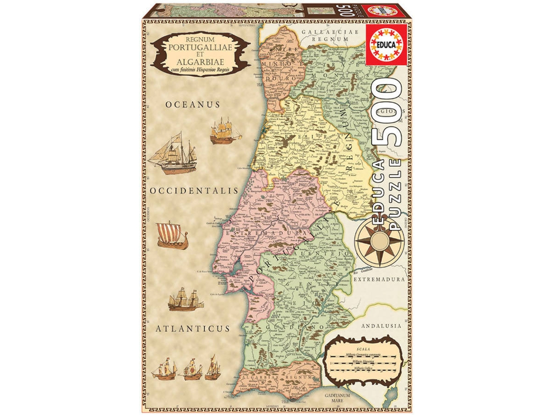 Puzzle EDUCA 500 Mapa Portugal 1710 (Idade Mínima: 12 Anos - 500 Peças ...