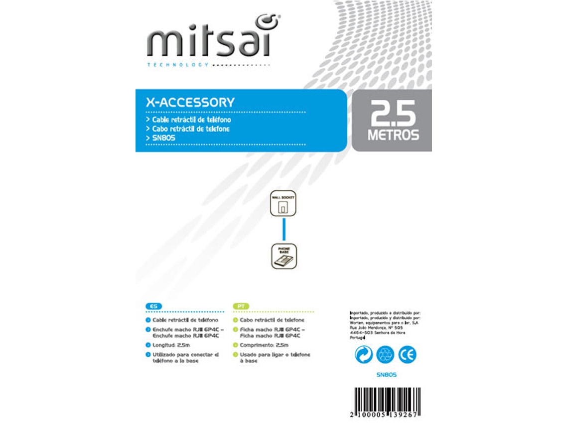 CABO RJ11 RETRACTIL 2.5M MITSAI | Worten.pt