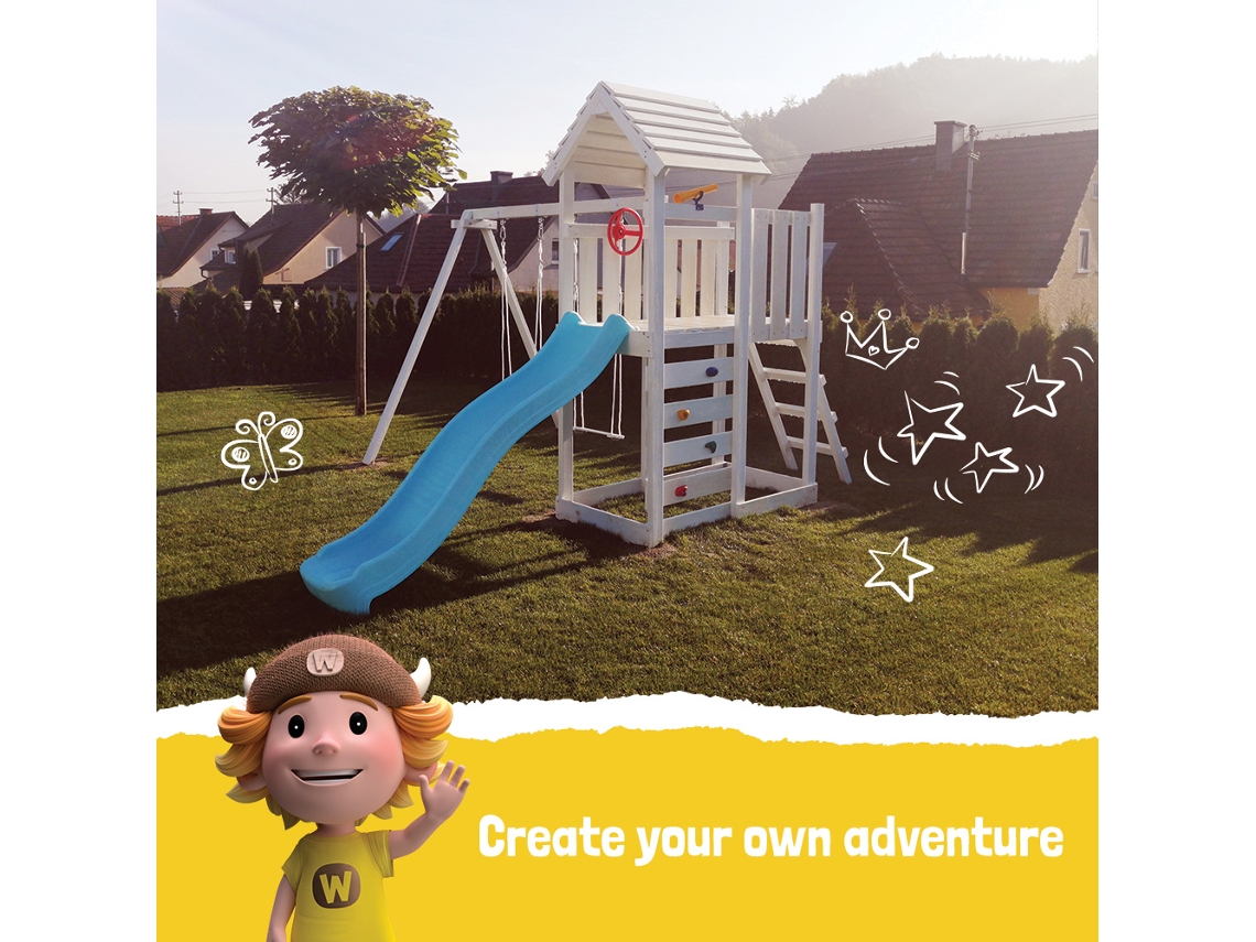 Parque Infantil de Madeira WICKEY Multiflyer com Telhado com Baloiço e ...