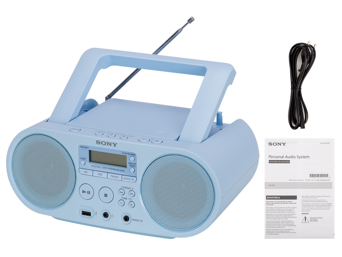 Rádio Boombox CD SONY ZS-PS50 (Azul - Digital - FM / AM - Bateria) | Worten.pt