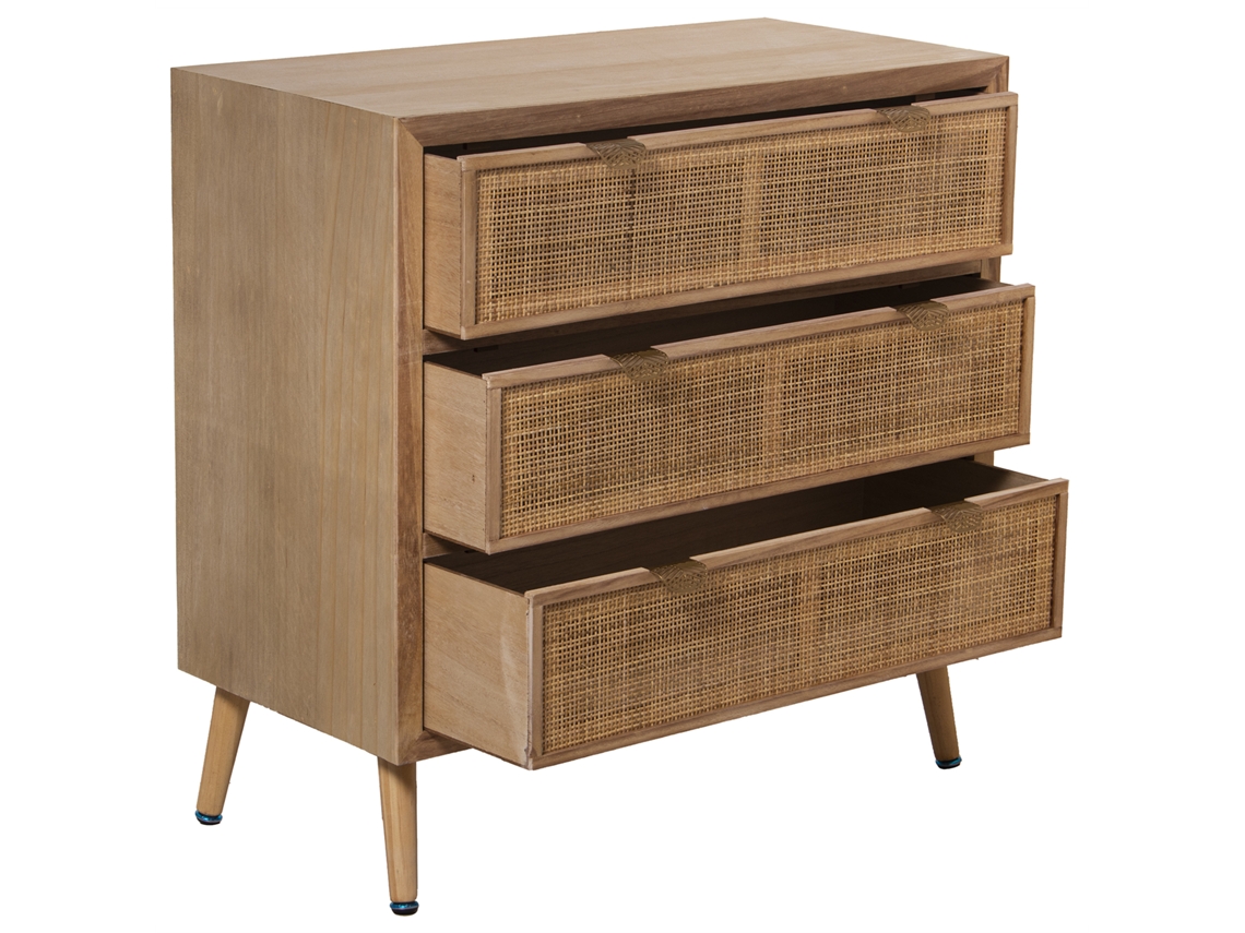 Cómoda em Madeira com 3 Gavetas de Vime Natural, Feito de Pinho e MDF ...