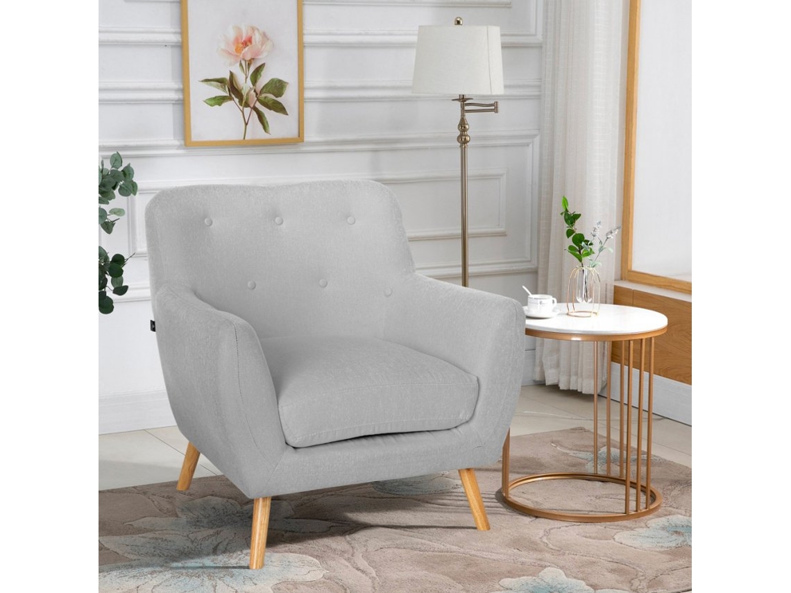 Poltrona design moderno estilo nórdico em madeira e tecido Modesto ...