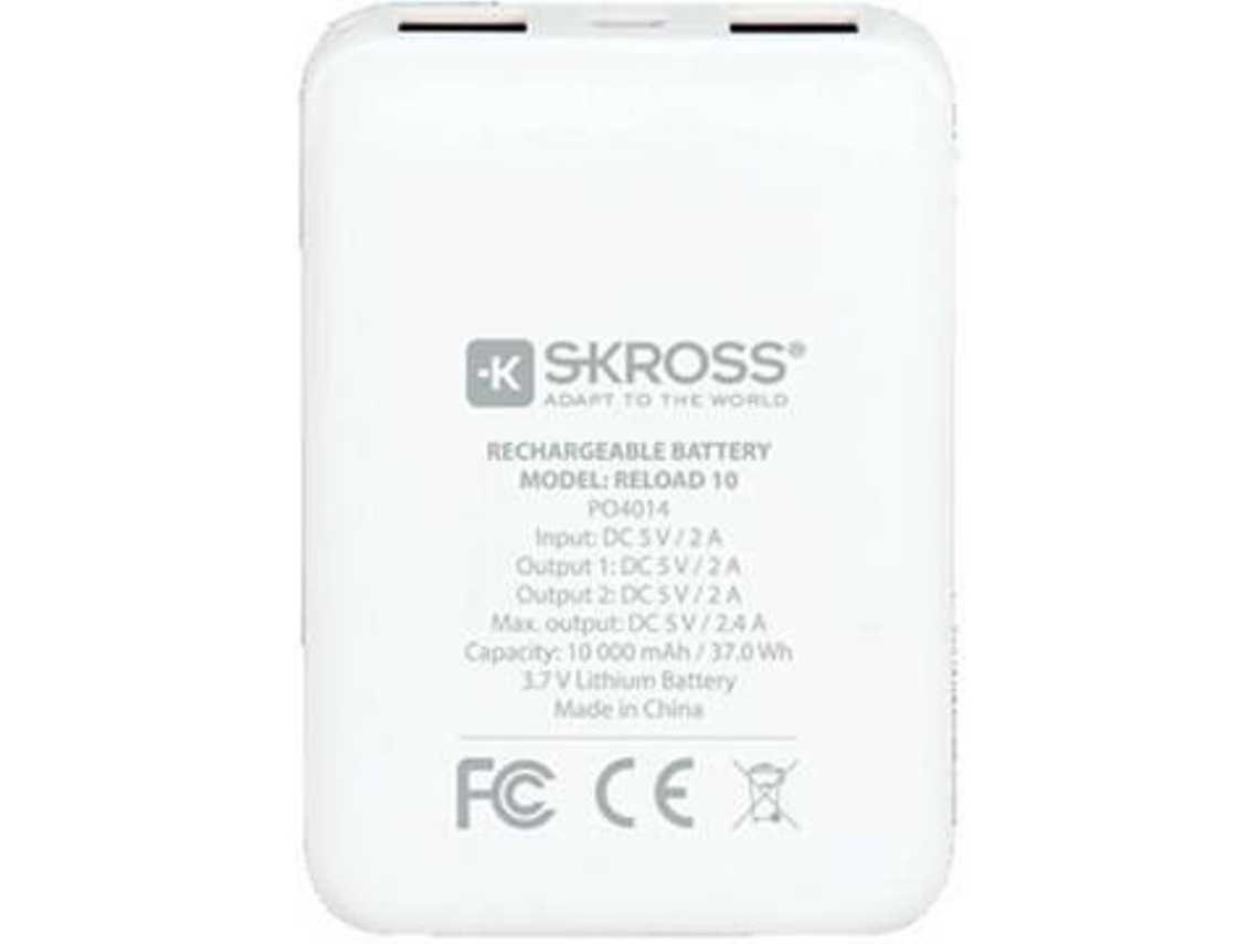 Powerbank SKROSS Reload 10 (10000 mAh - 2 USB - MicroUSB - Branco ...