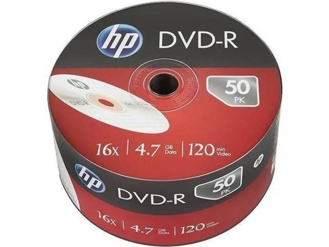 DVD+R HP 120Min 4,7GB Cake Box (50 unidades) | Worten.pt