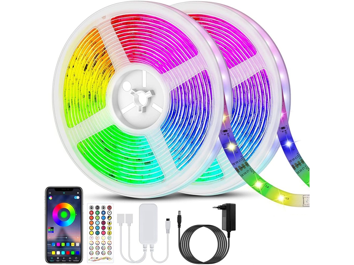 Luz Fita Led 20M Fita Led 5050 Rgb Fita Luminosa Flexível Multicolorida ...