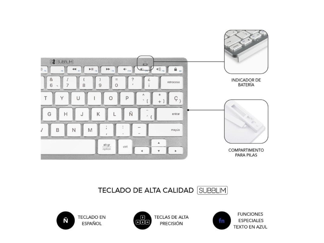 Teclado e Rato Wireless SUBBLIM Oco010 Combo Multidispositivo Compacto ...