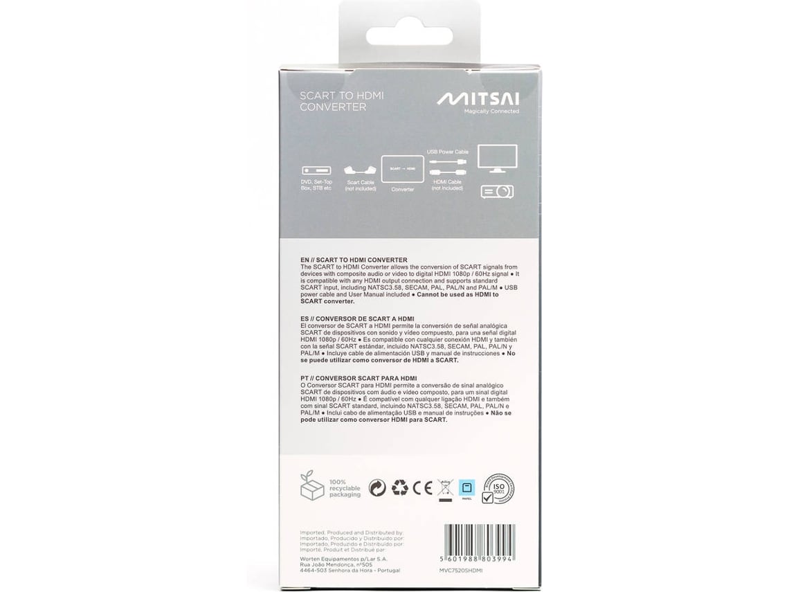 Conversor MITSAI MVC7520SHDMI (FÃªmea-FÃªmea - SCART-HDMI) | Worten.pt