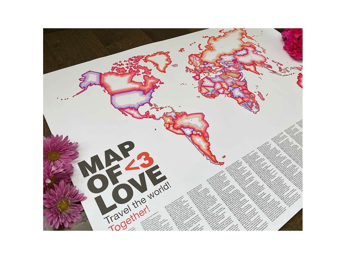 Mapa AWESOME MAPS Do amor for couples to commemorate relationship ...