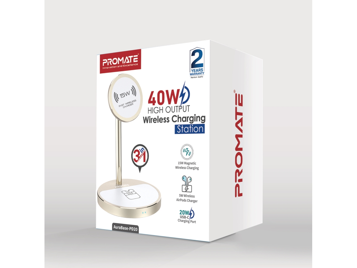 Carregador Sem Fios PROMATE Aurabase-PD20 3 em 1 MagSafe 15W Branco | Worten.pt