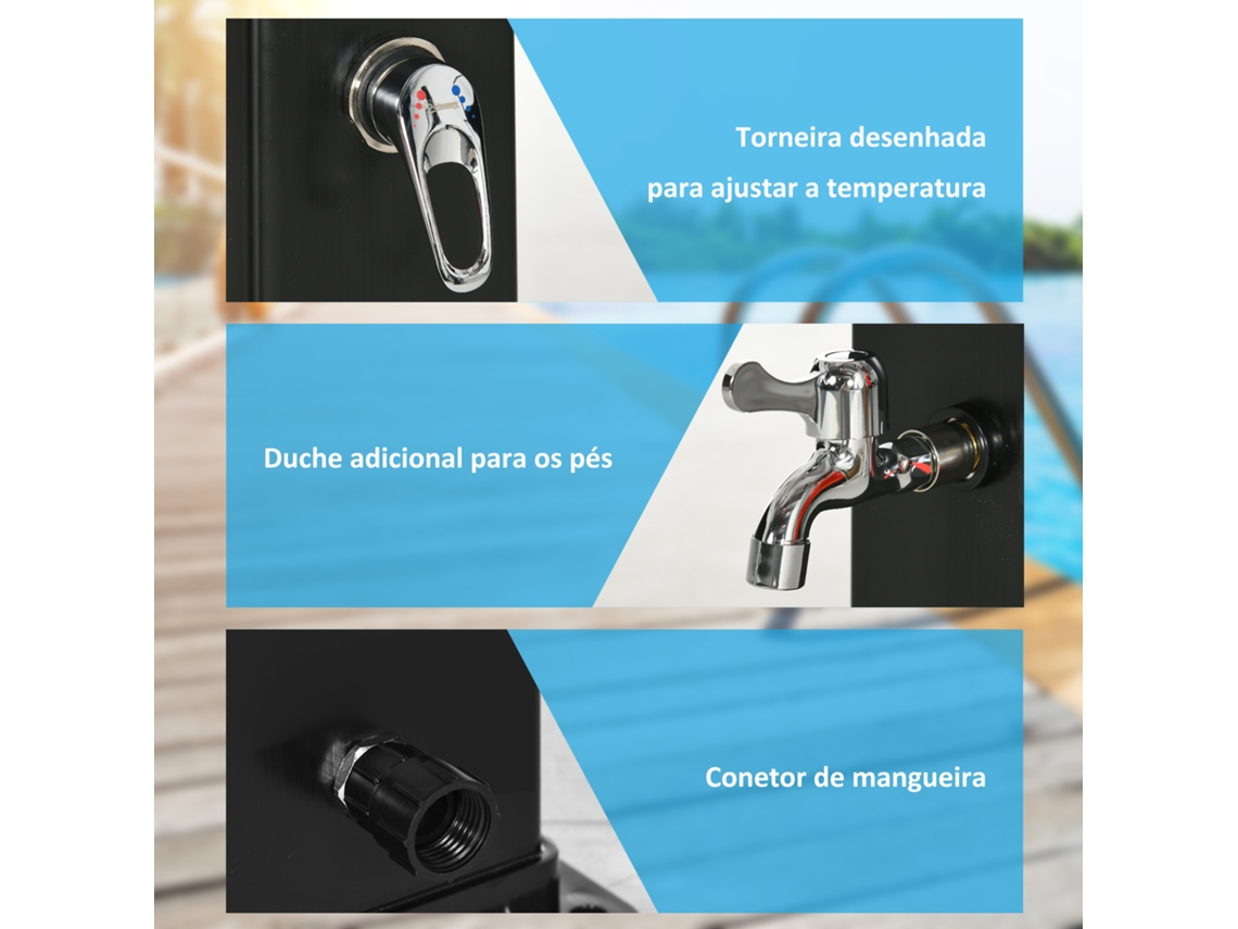 Outsunny Duche Solar Exterior 40L Duche de Jardim com Cabe al Torneira ...