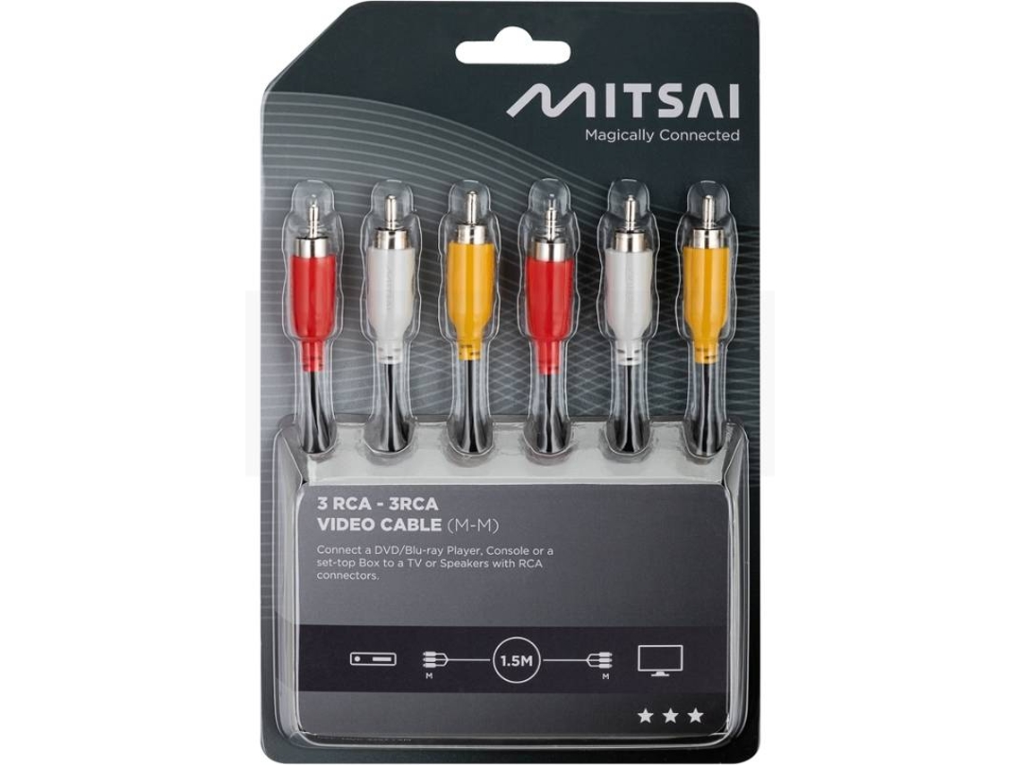 Cabo Vídeo MITSAI 3 RCA (Outlet Grade A - 1.5 m - 3 RCA) | Worten.pt