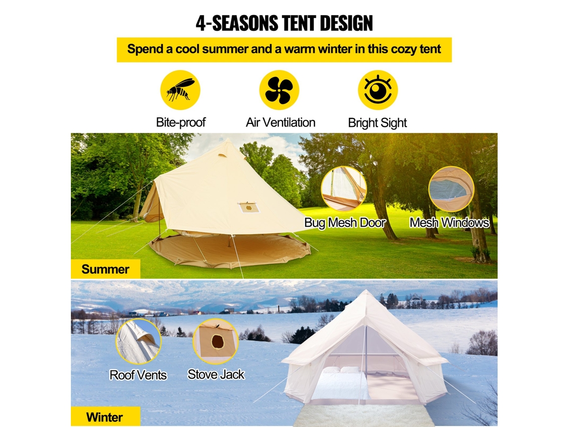 Tenda Bell 3M 100% Algodão Lona Yurt Tenda com Fogão Jack VEVOR | Worten.pt