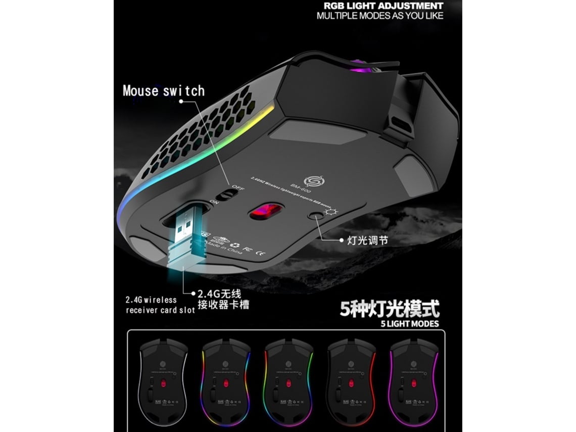 Viper Bm600 Leve Buraco Oco Carregando Jogo De Mouse Sem Fio Brilhante ...