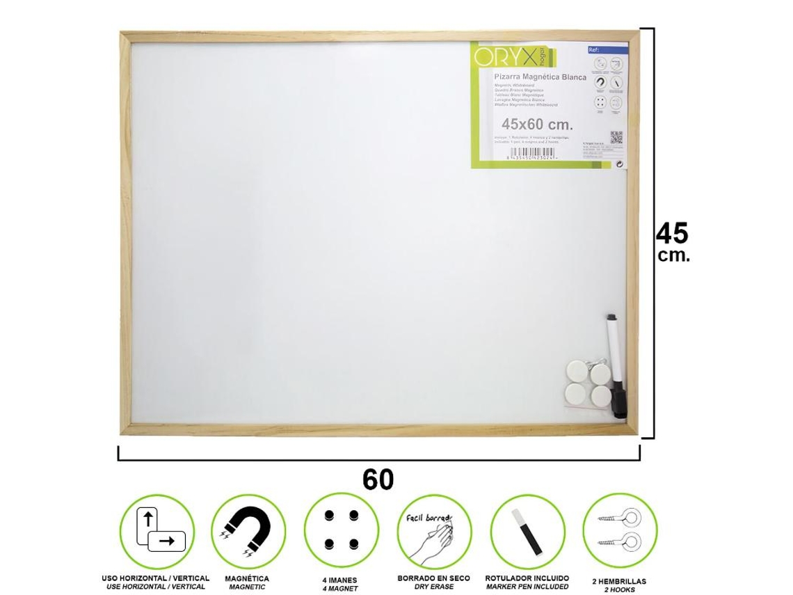 Quadro Magnético Branco 45X60 cm Com Marcador e 4 Ímãs ORYX | Worten.pt