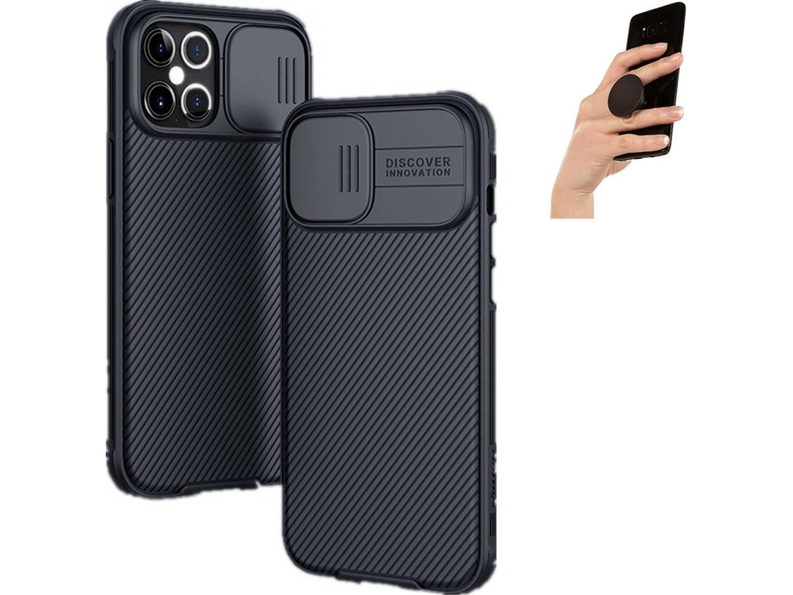 Capa e Popsocket iPhone 12 Pro MAX PHONESHIELD Camshield Nillkin Preto ...