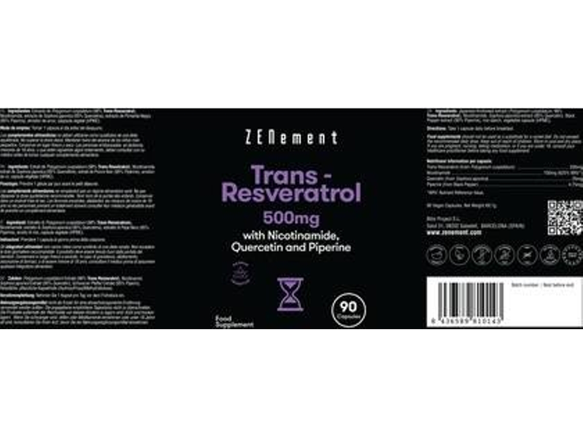 Suplemento Alimentar ZENEMENT Trans-Resveratrol (90 cápsulas) | Worten.pt