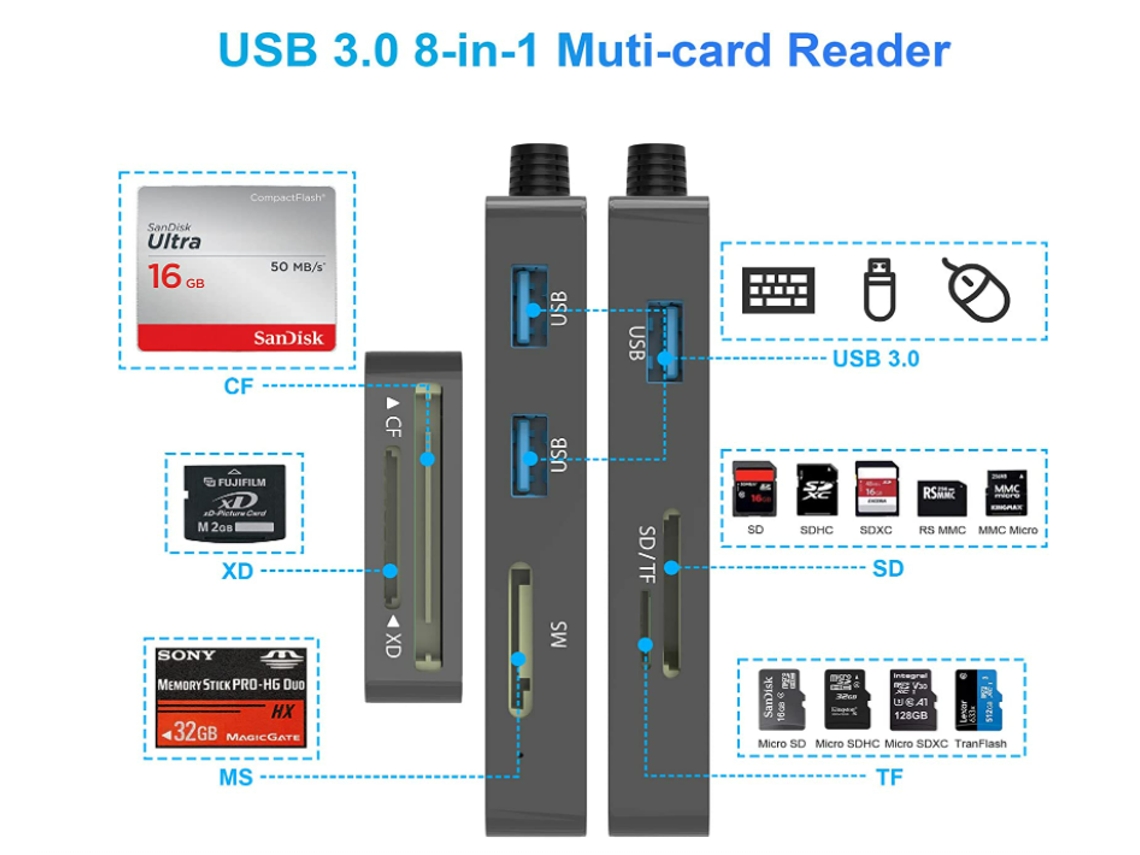 Usb 3.0 Multi Card Reader Hub Xd/Sd/Cf/Micro Sd/Ms3 Usb 3.0 8 em 1 Cf ...